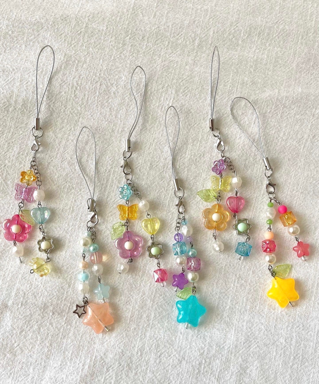 Flower, Star and Star Shaker Beaded Keychain/ Phone Charm | Cute ...