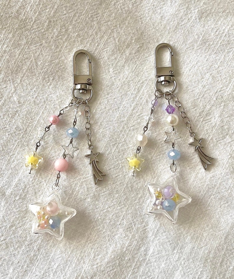 Flower, Star and Star Shaker Beaded Keychain/ Phone Charm | Cute ...