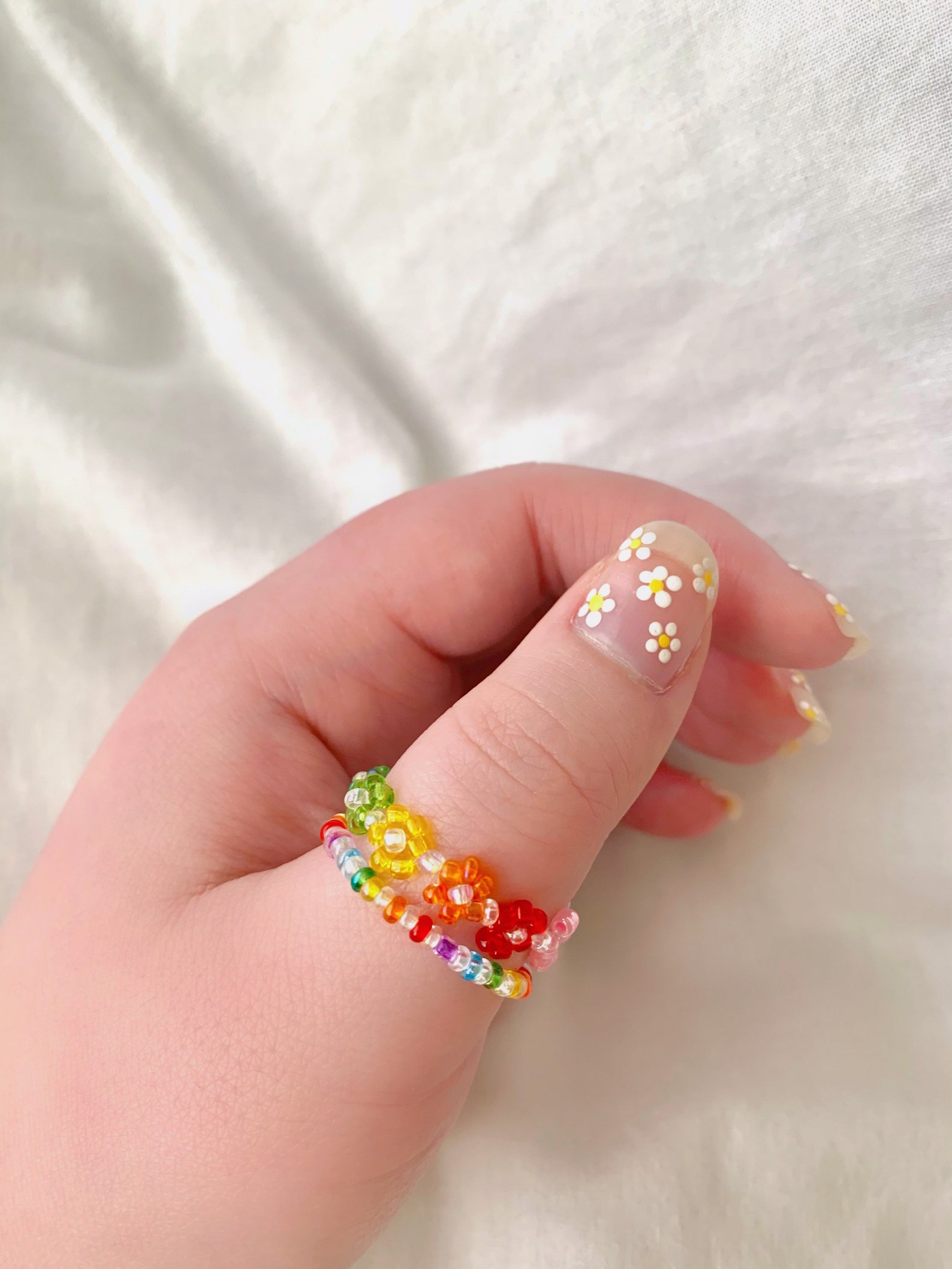 Rainbow Flower Beaded Ring Beaded Flower Rings Seed Bead - Etsy
