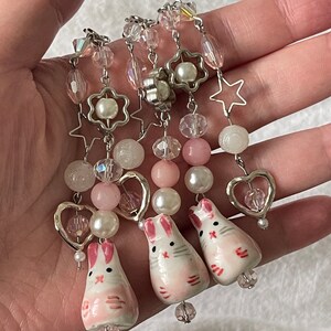 Pink Bunny Rabbit Beaded Keychain/ Phone Charm Cute Matching Keychains ...