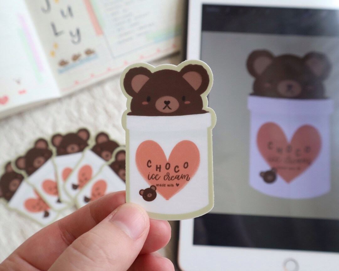 Choco Bear Ice Cream Sticker | Weatherproof Vinyl Matte Sticker ...