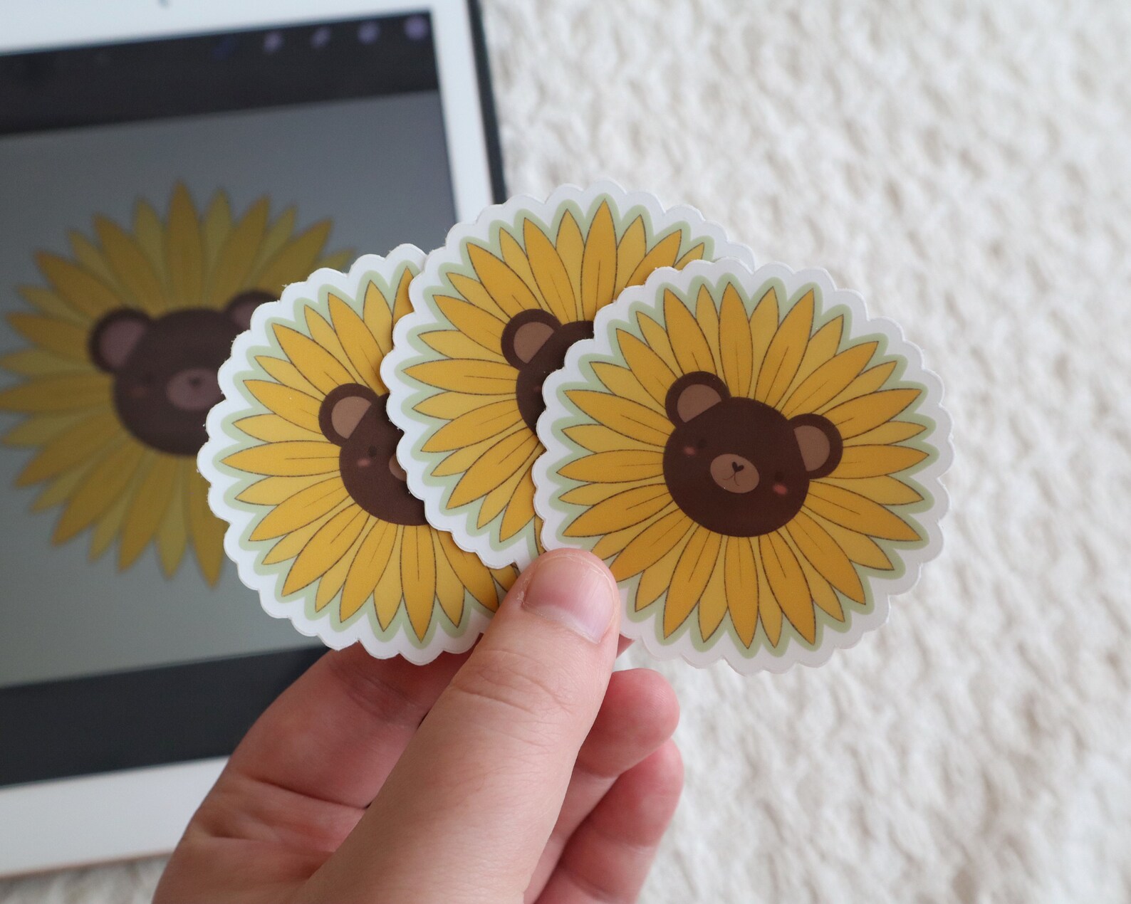 Sunflower Bear Clear Sticker | Weatherproof Vinyl Matte Sticker ...