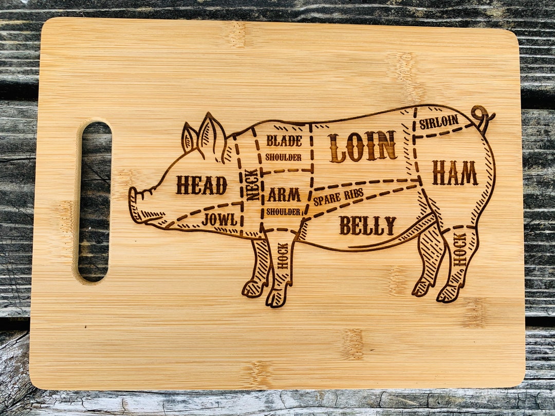 9x12 Bamboo Cutting Board W/custom Laser Engraving hog Butcher Chart - Etsy