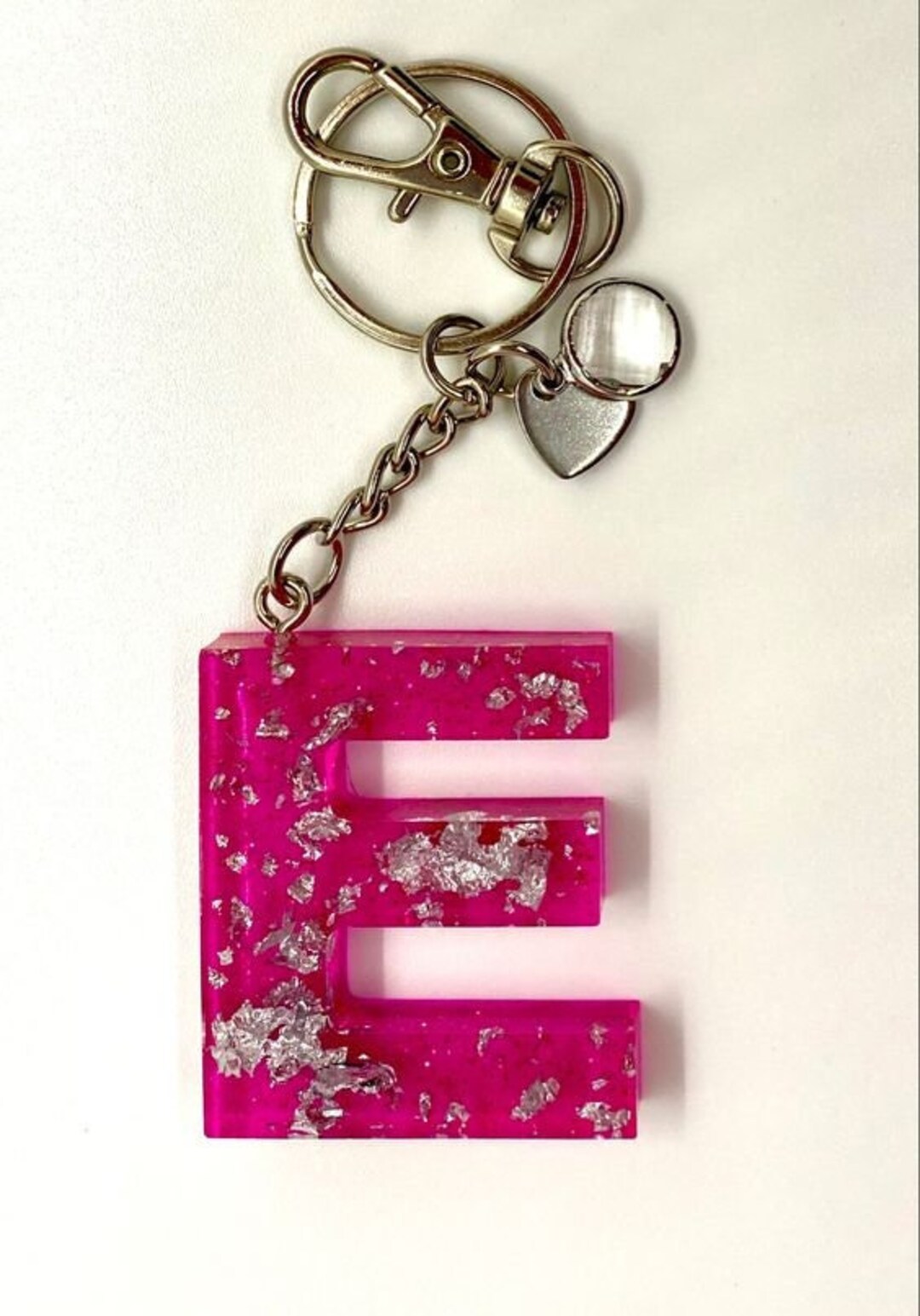 Magenta With Silver Flakes Letter Keychain - Etsy