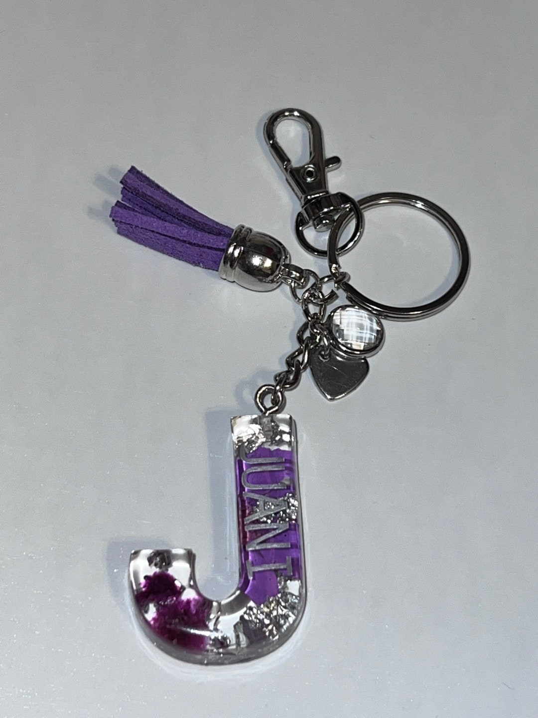 Silver Personalized Key Chain - Letter Keychain - Flower Resin Initial ...