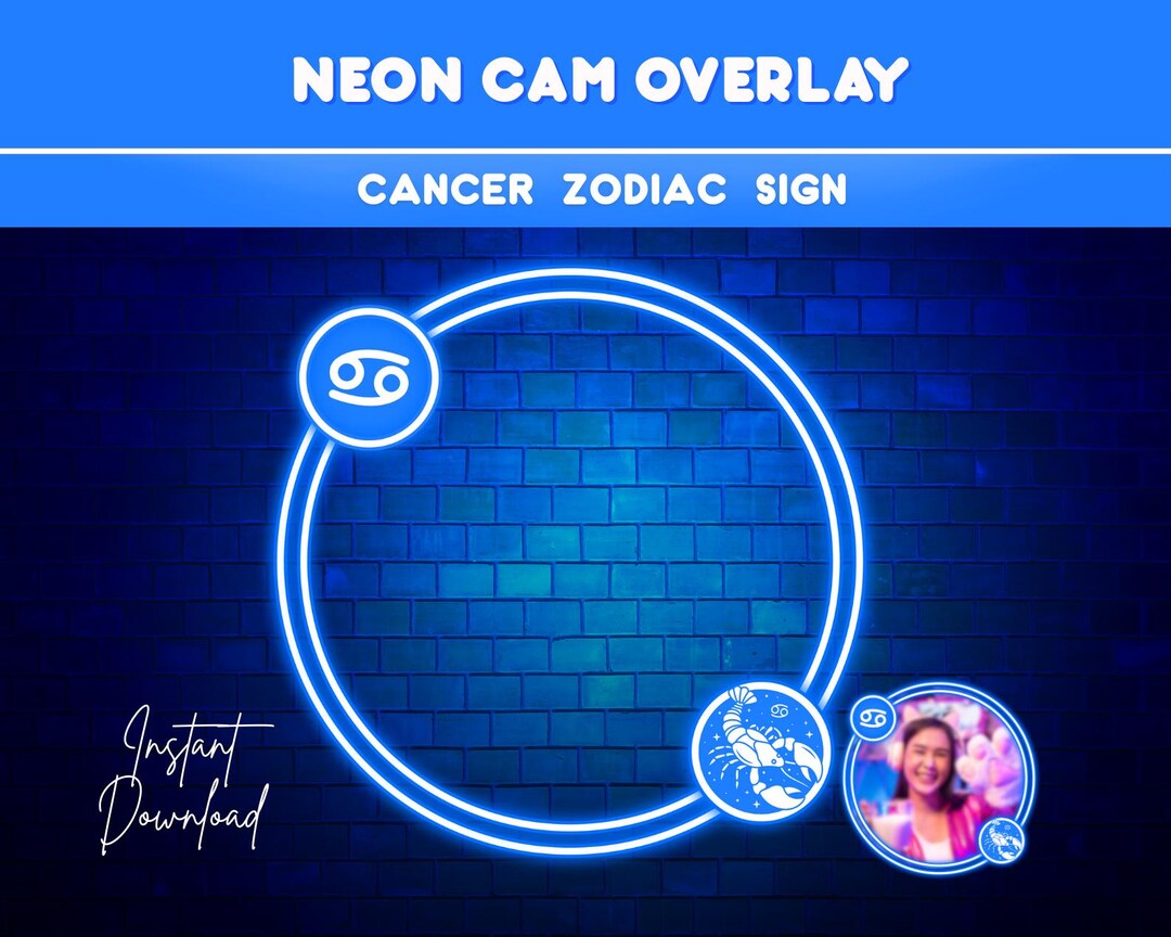 Neon Cancer Webcam Overlay, Zodiac Sign Frame, Neon Webcam Border for ...