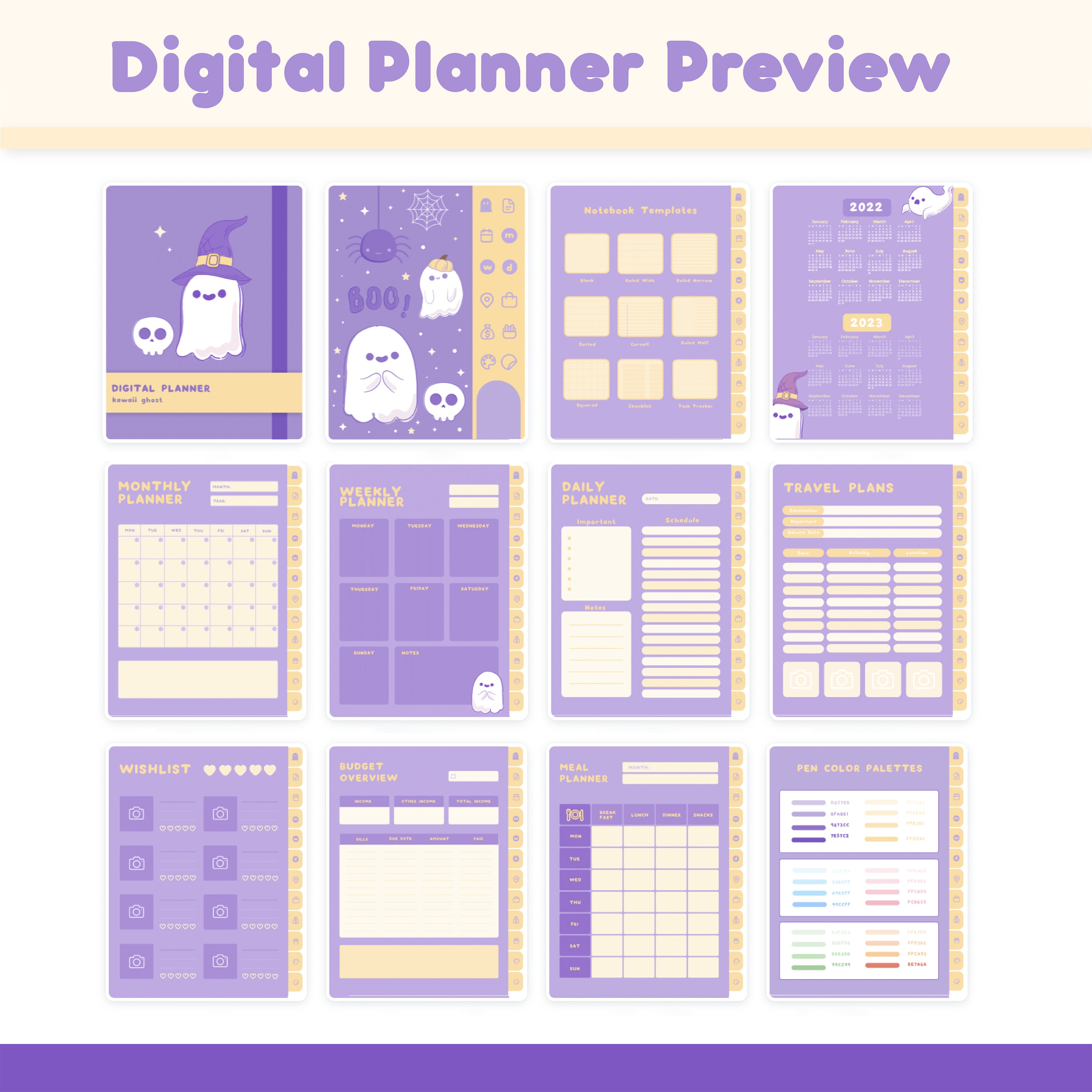 Cute Digital Planner and Stickers Purple Digital Planner for Goodnotes ...