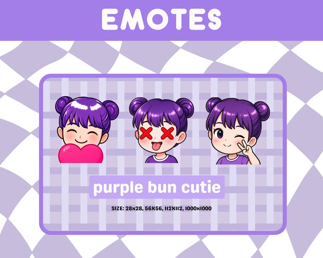 Purple Bun Cutie Twitch Emotes: Kawaii Chibi Emoji (digital Download ...