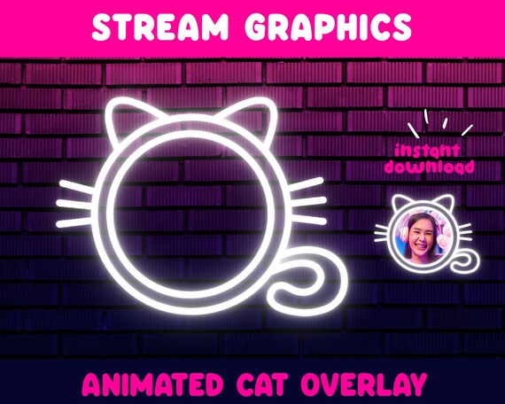 Animated Neon Cat Webcam Overlays for Streaming White - Etsy