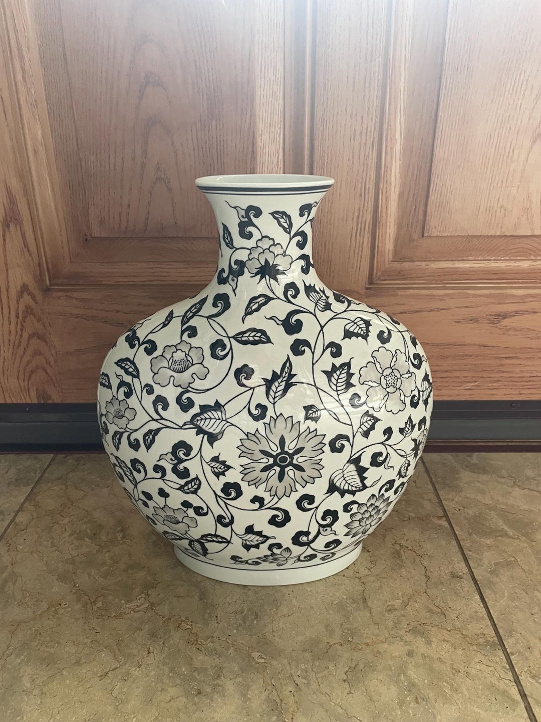 Vintage Rare Bombay Company Decorative Vase Black & Gray Floral - Etsy