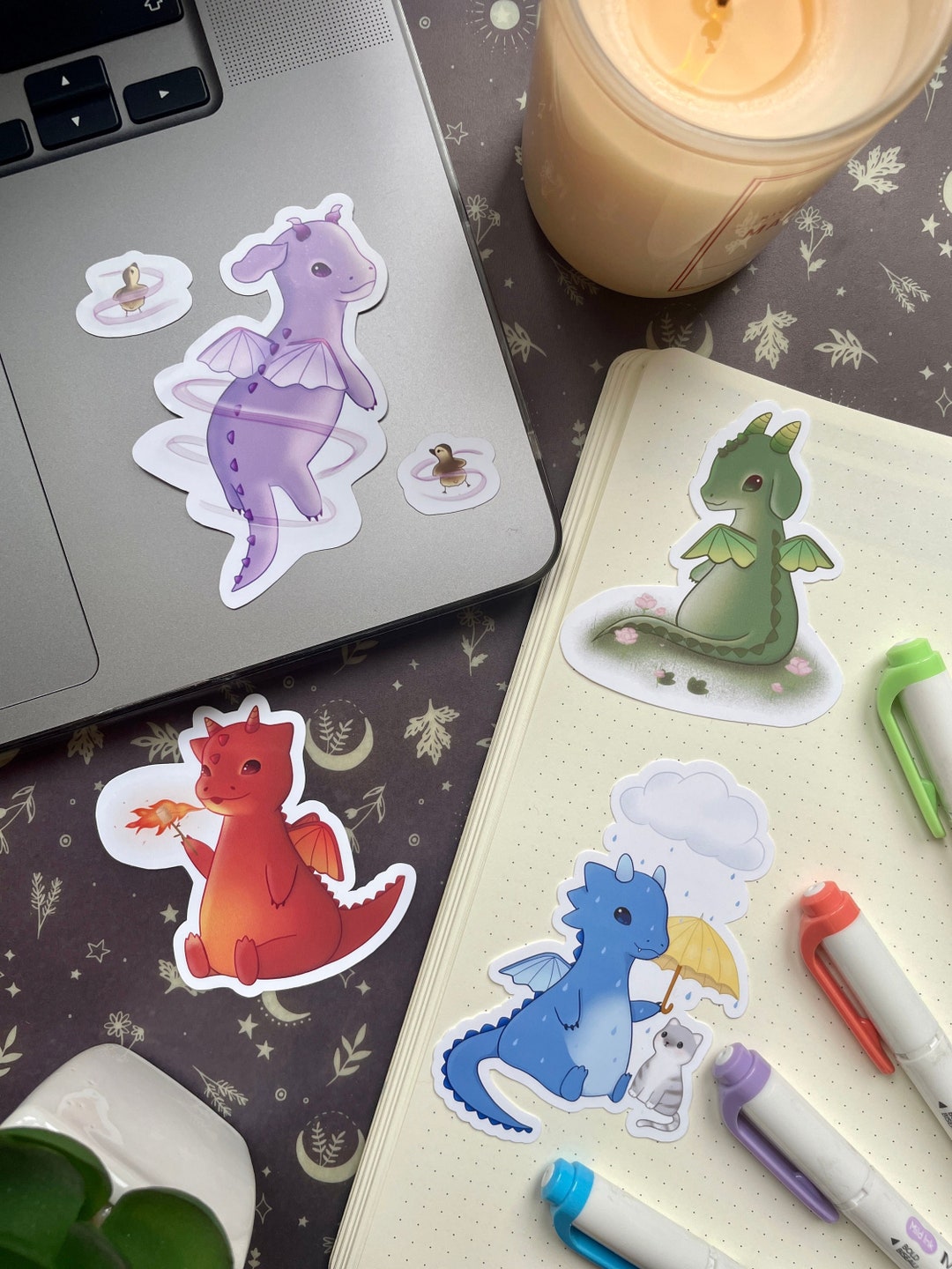 Elemental Dragons Sticker Pack Cute Dragon Vinyl Stickers 4 Sticker ...