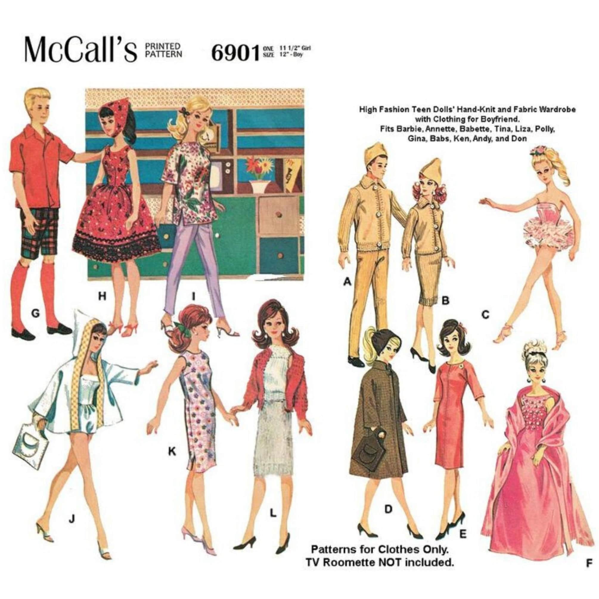 McCalls 6992 Barbie and Ken Teen Doll Sewing Pattern in PDF Craft ...