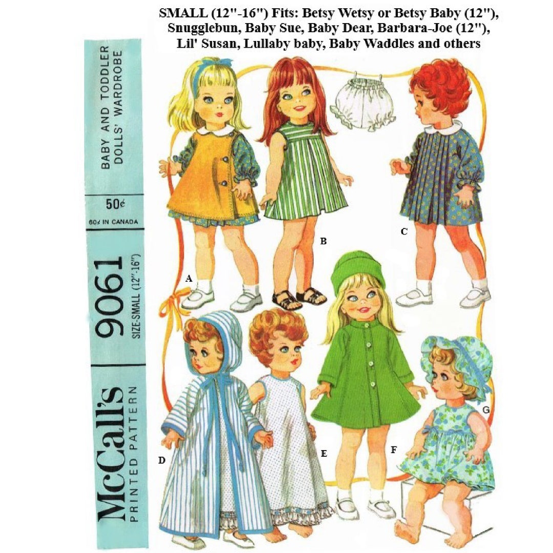 12 to 16 Doll Clothes Pattern Mccalls 9061, Betsy Wetsy, Baby Dear, Lil ...