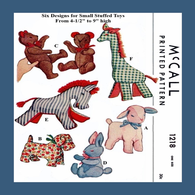 Mccall 1218 Soft Toy Pattern Teddy Bear Horse Giraffe - Etsy