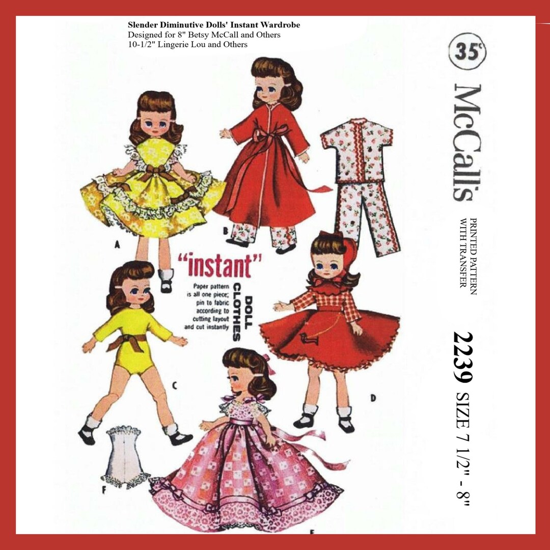 7-1/2 8 Doll Clothes Pattern for Ginny, Muffie, Betsy Mccall Mccall's ...