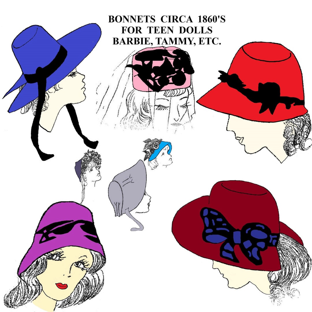Barbie Teen Doll Hats Sewing Pattern Barbie Bonnets Circa 1860's PDF ...