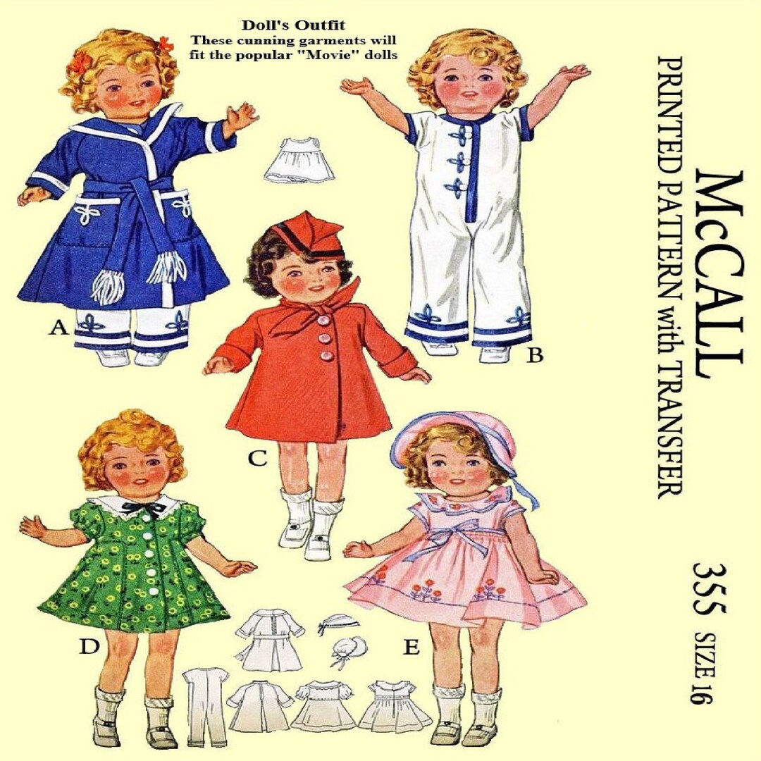 16 Doll Clothes Pattern Mccall 355, for Dolls Such as Shirley Temple ...