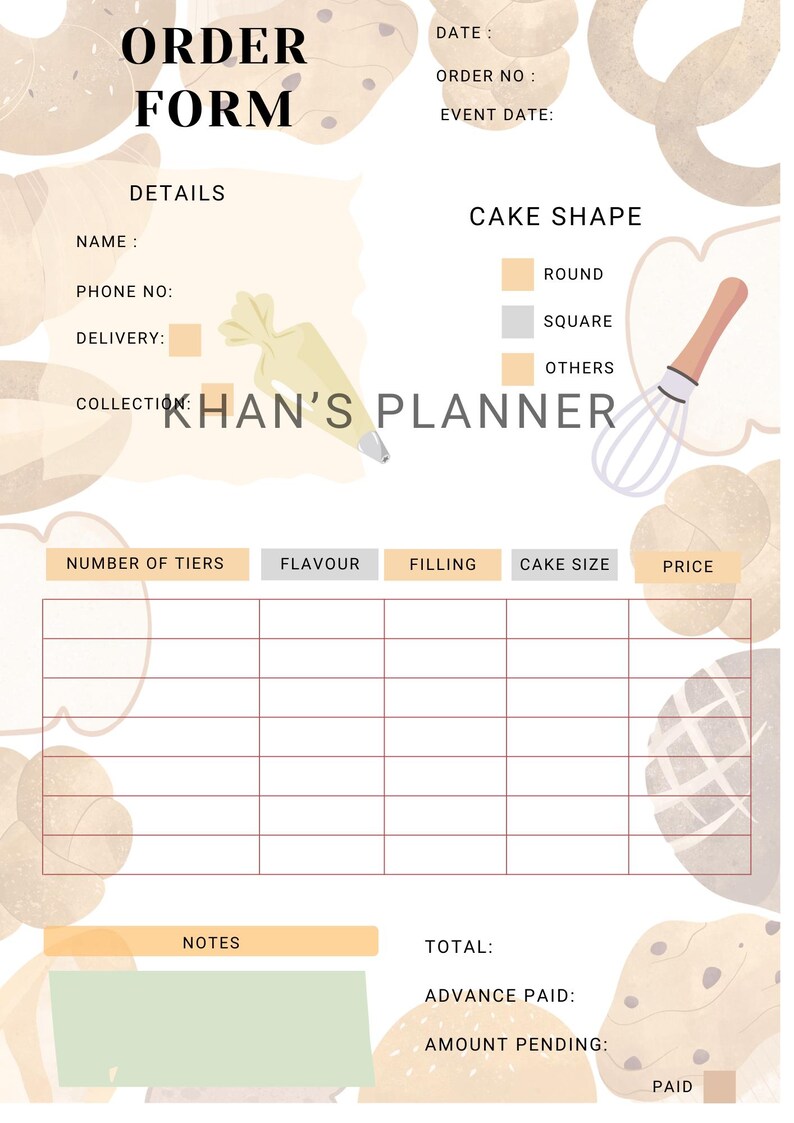 Baking Order Form Baking Order Form Template, Baking Template, Order ...