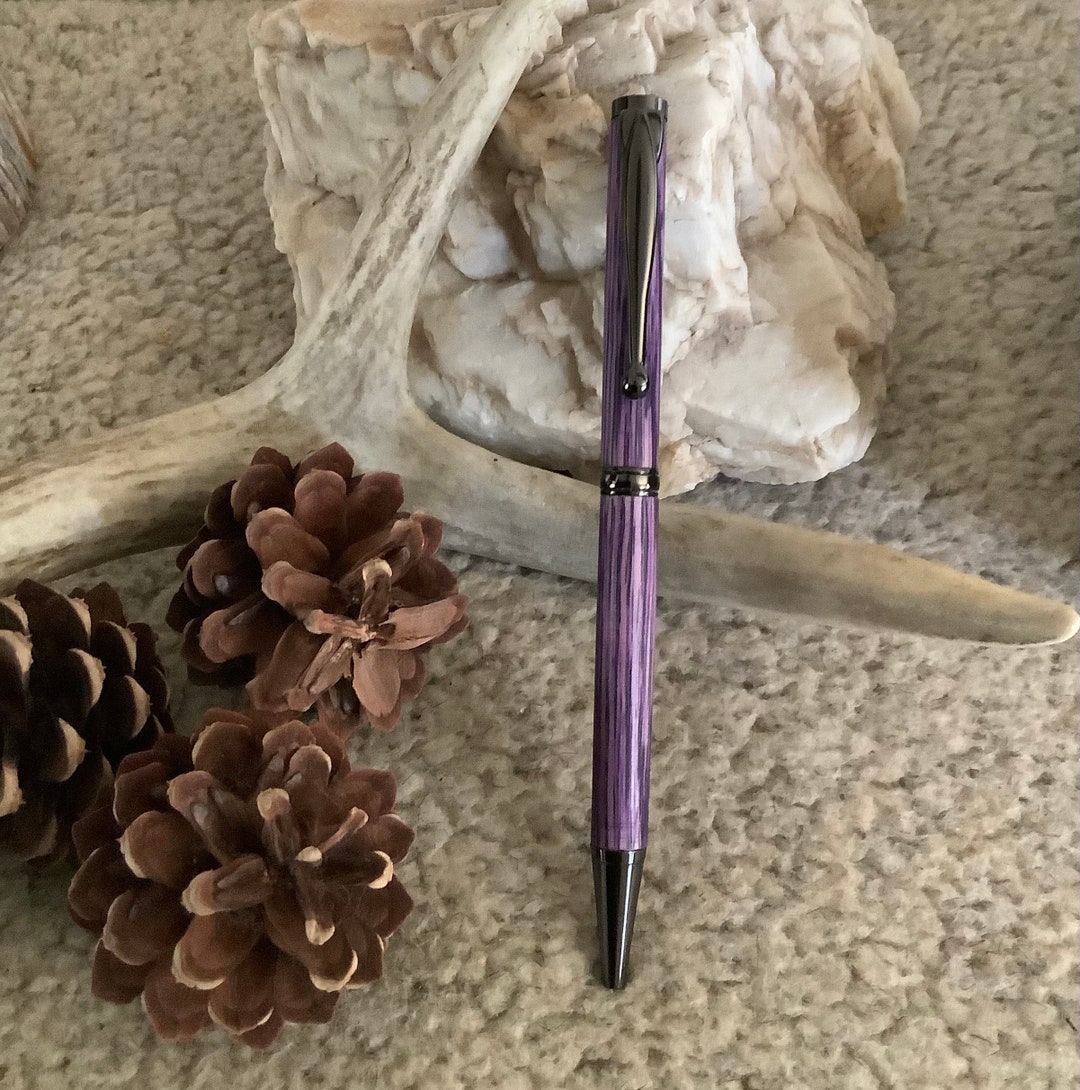 Handmade Wood Pen ~ Red Oak Wood Stained Huckleberry Purple ~ Black ...