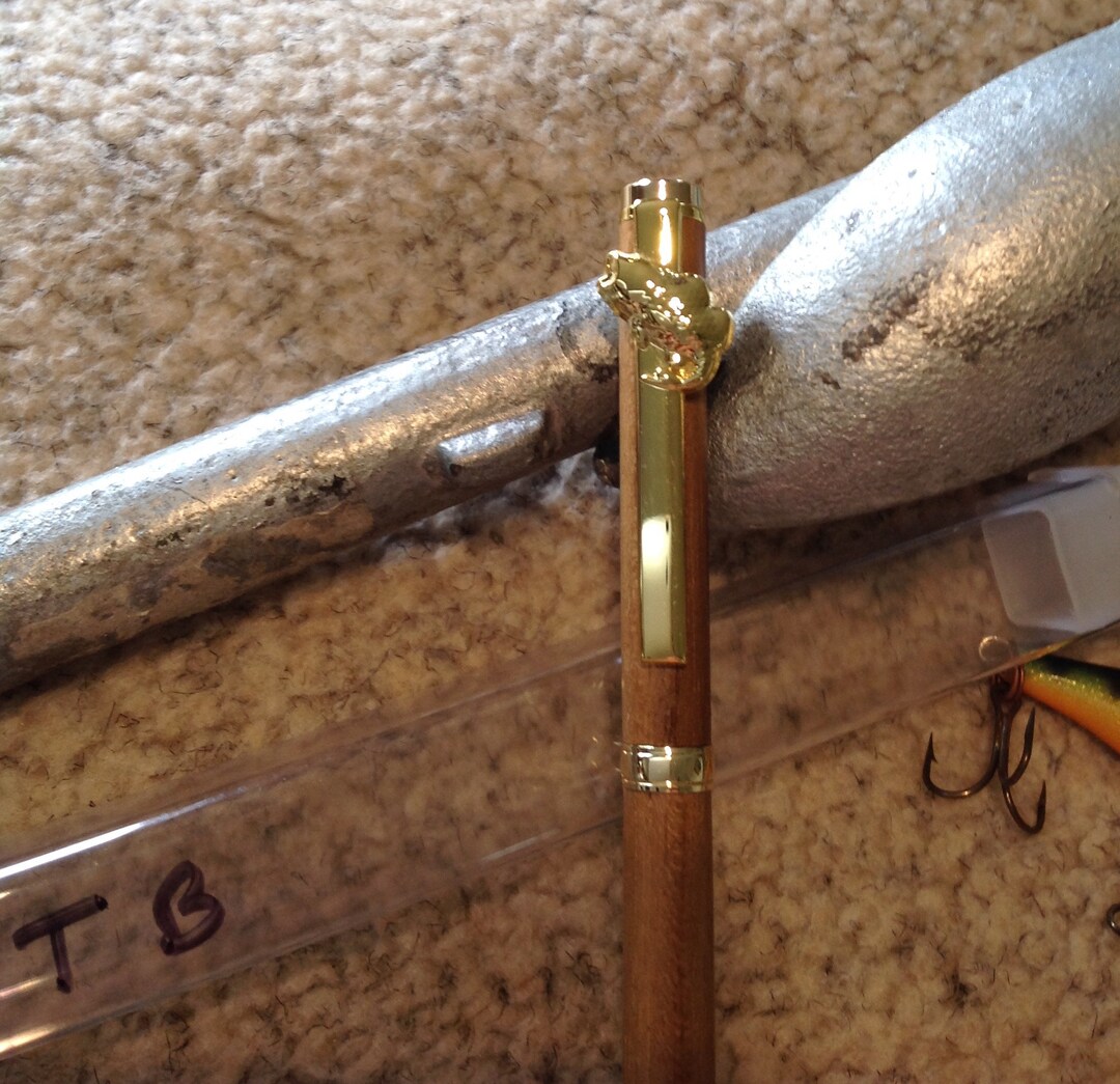 Handmade Teak Wood Pen With Bass Clip, Gold Hardware - Etsy