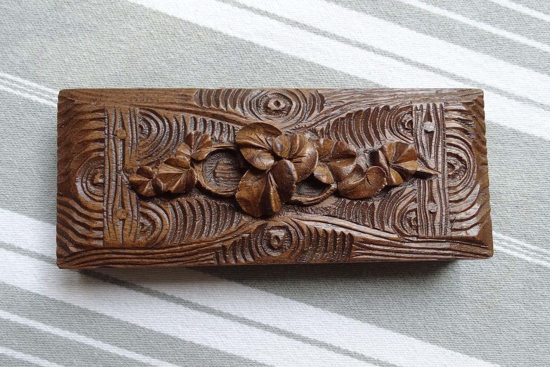 Antique Stamp Box/carved Wooden Stamp Box/4 Compartments/philatelist ...