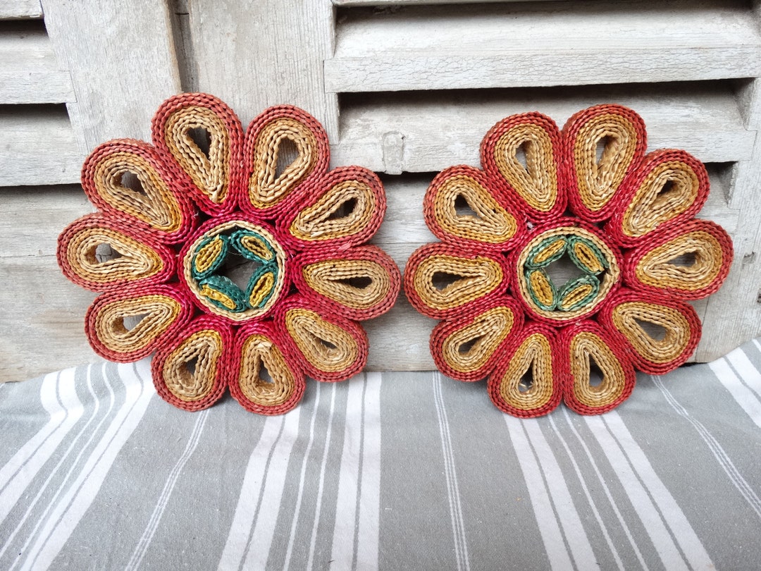 2 Straw Table Mats/vintage Pan Stands/mid Century Place Mats/plaited ...
