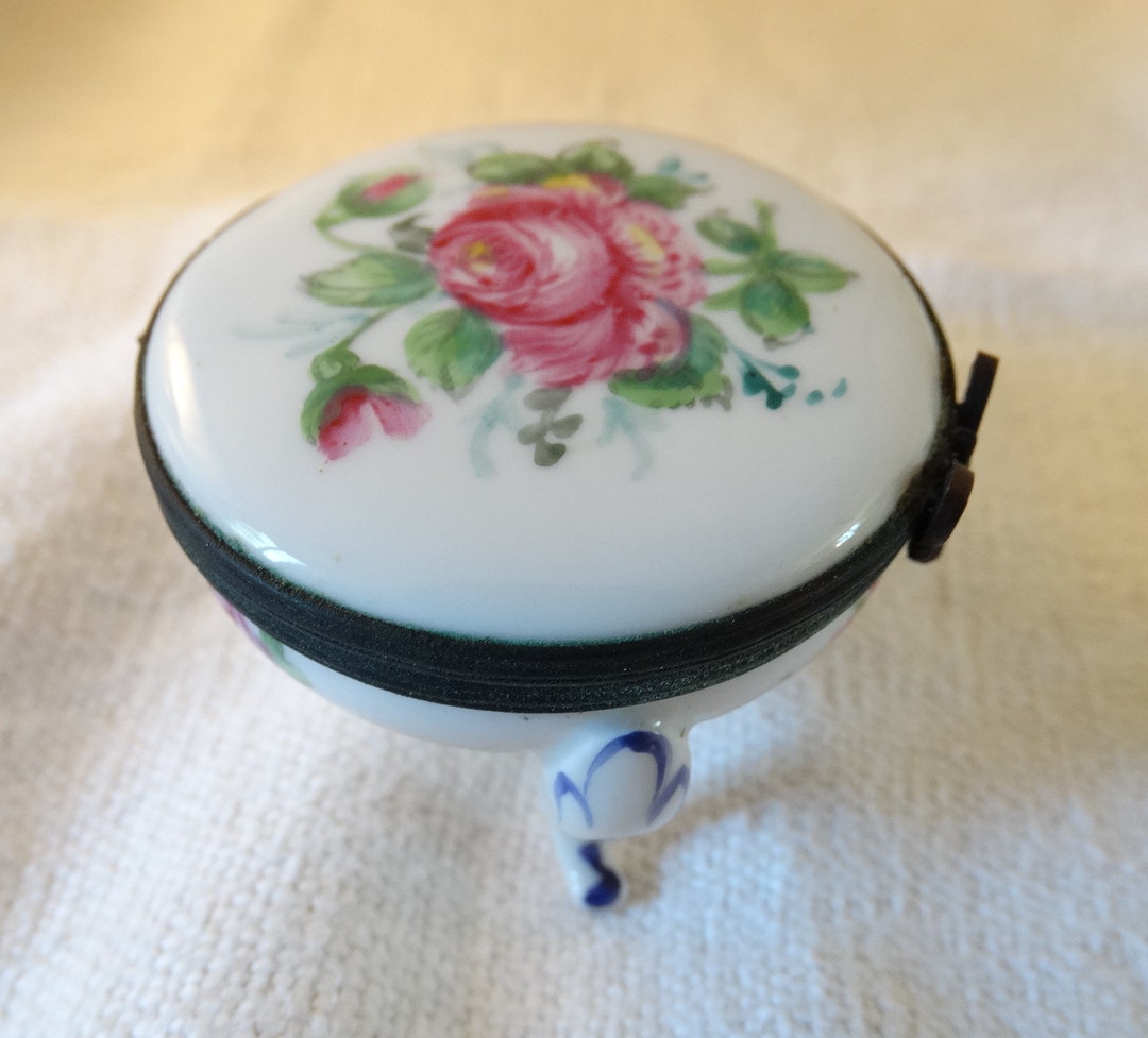 Vintage Pill Box/french Hand Painted Roses Dressing Table Pot/vintage ...