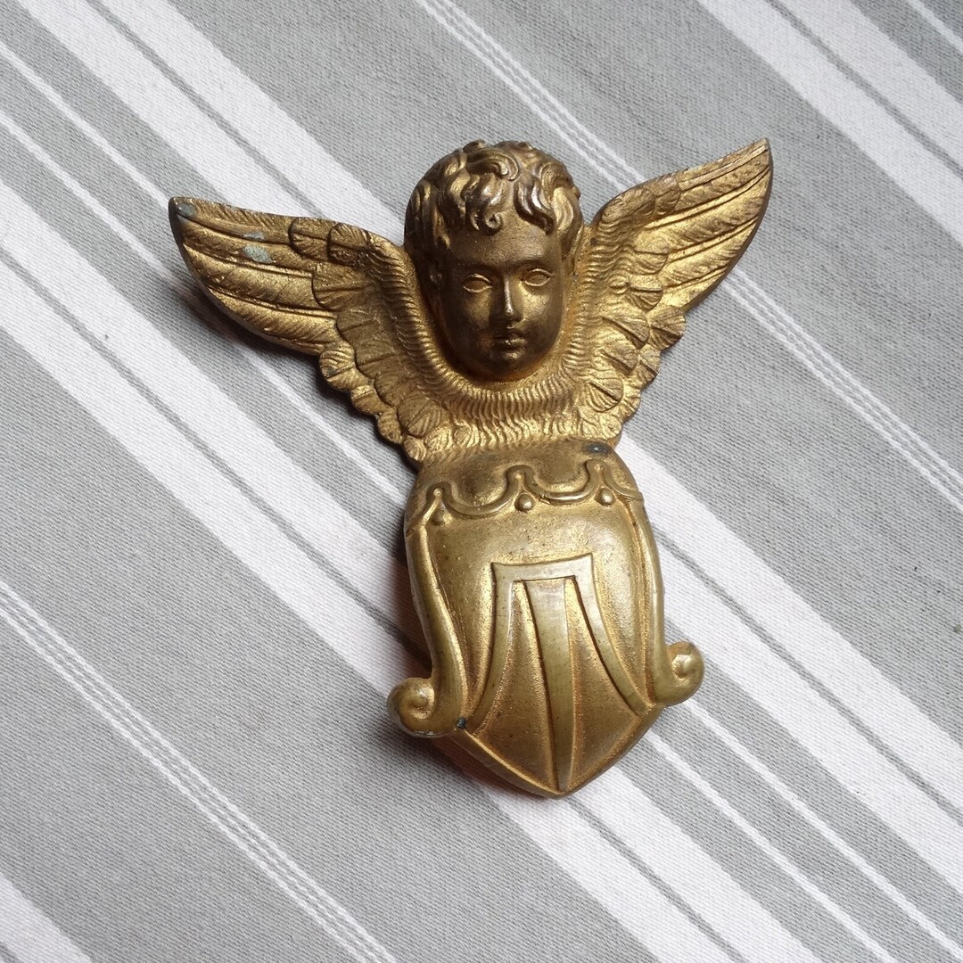 Antique Gilt Brass Cherub/angel Furniture Mount/c19th Furniture ...