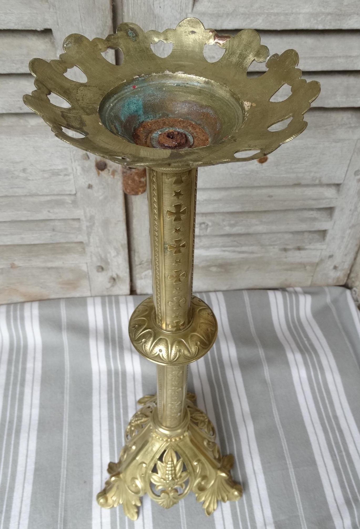Single Antique Altar Stick/gilt Brass Candle Holder/c19th Large, Tall ...