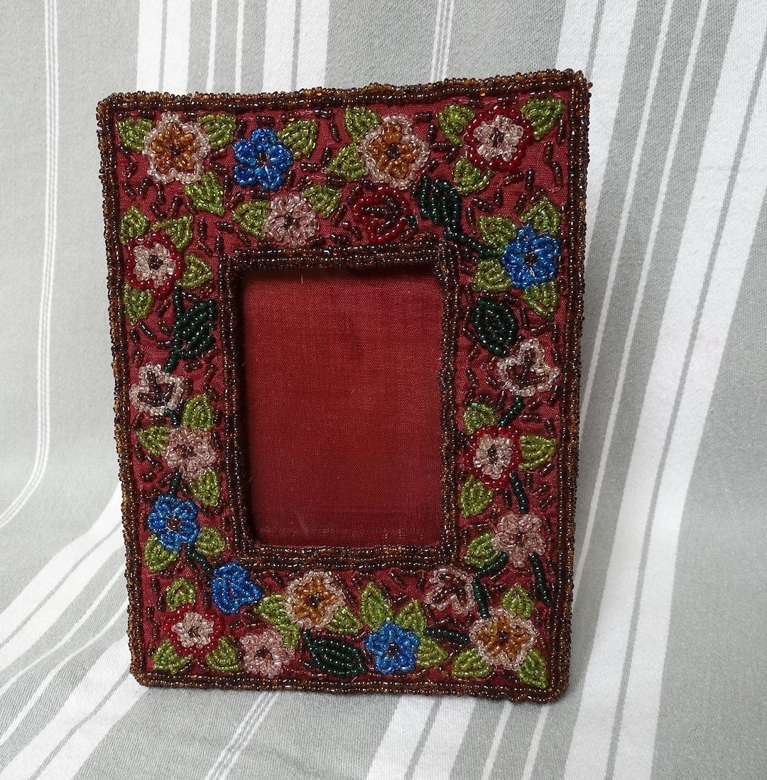 Seed Bead Frame/vintage Floral Beadwork Photo Frame/free Standing ...