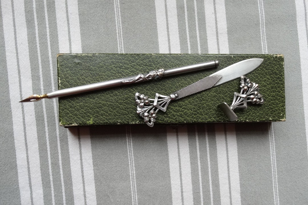 Art Nouveau Writing Set/silver Plated Pen Set/necessaire D'ecriture ...