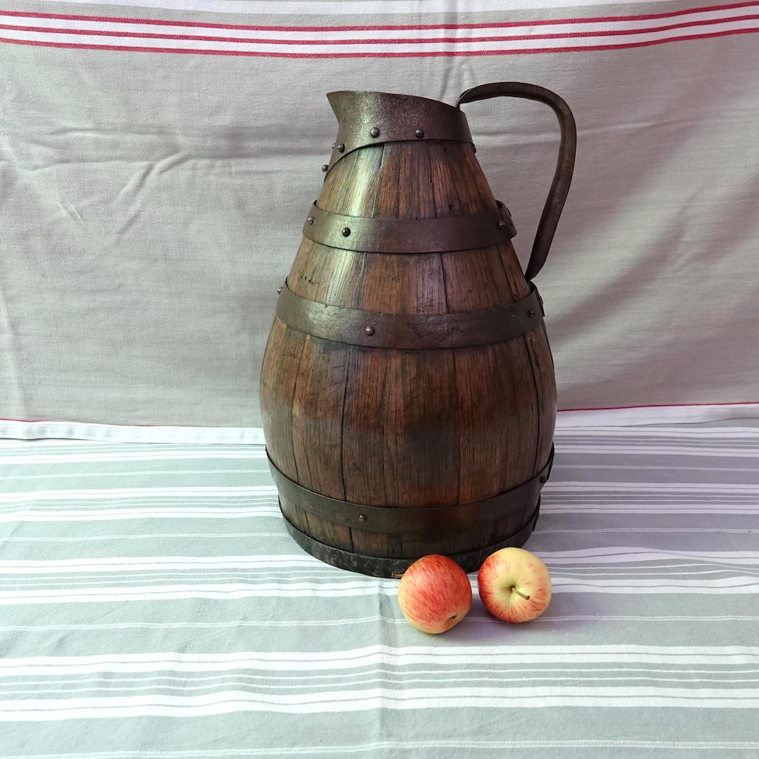Antique Coopered Jug/very Large Iron Banded Wooden Jug/stick Stand ...
