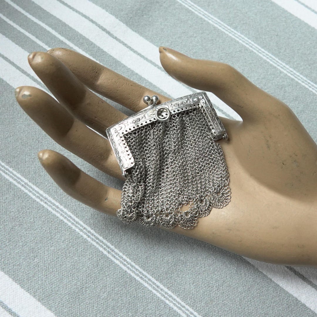 Silver Chatelaine Coin Purse, Imperfect/silver Mesh Purse/antique ...