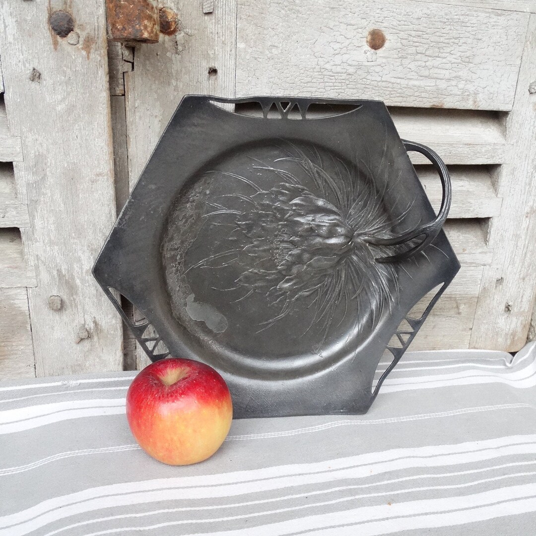 Orivit Pewter Dish/art Nouveau Hexagonal Pewter Plate With Handle ...