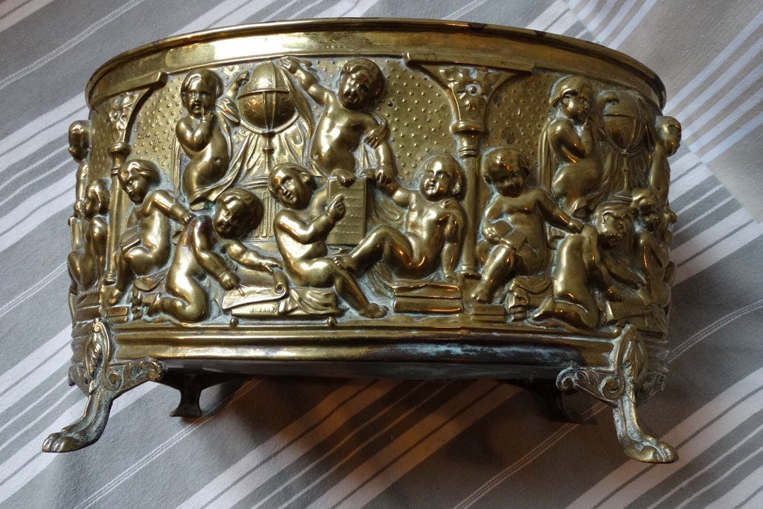 Antique Brass Planter/c19th Repousse Putti Cache Pot - Etsy