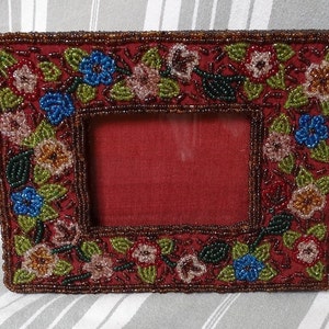 Seed Bead Frame/vintage Floral Beadwork Photo Frame/free Standing ...