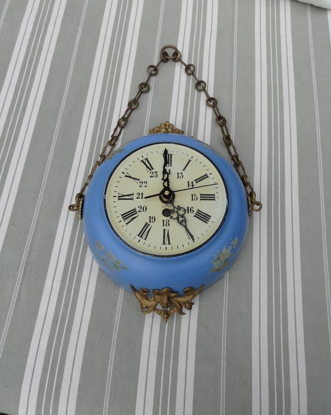 Antique Baker's Clock/horloge Boulangère/bakery Clock/blue Toleware ...