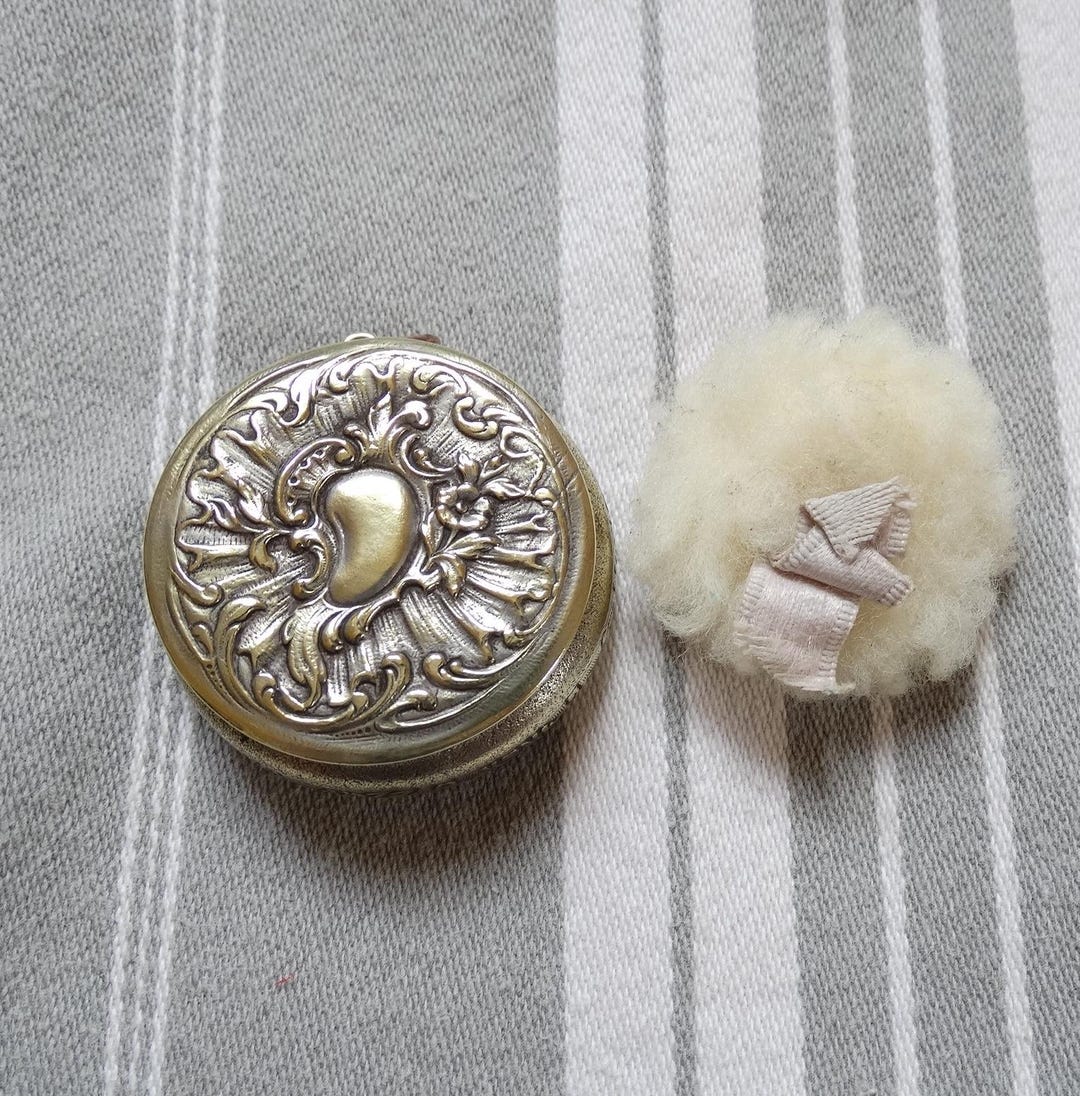 Art Nouveau Brass Powder Box & Puff/antique French Chatelaine Vanity ...