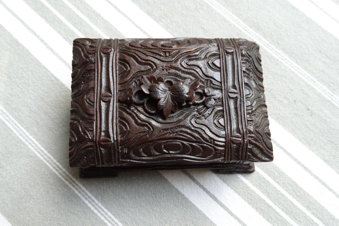 Antique Trinket Box/carved Wood Jewellery Box/small Trunk Jewel Box ...