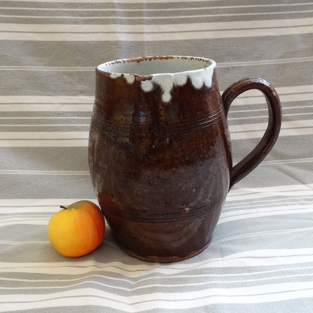 Antique Ceramic Pitcher/large Glazed Jug/manganese Glazed Terracotta ...