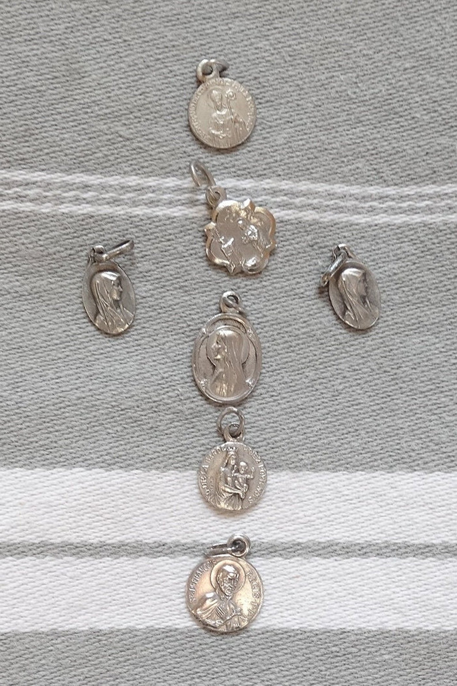 7 Tiny Religious Medallions/white Metal Religious Souvenir Charms ...