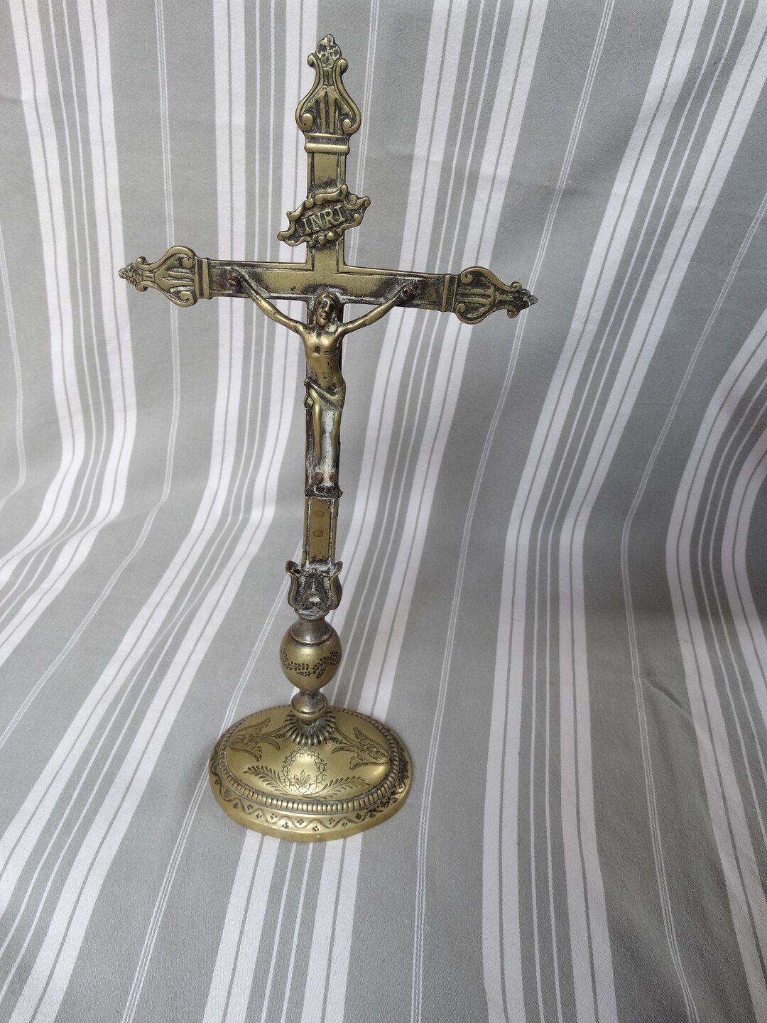 C19th Brass Altar Cross/large Cast Brass Crucifix/religious Artifact ...