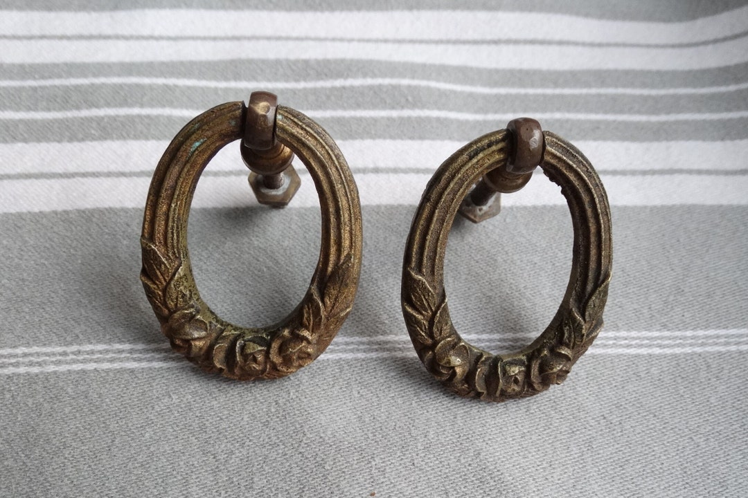 Pair Brass Drop Drawer Handles/antique Pull Handles/2 Roses Decorated ...