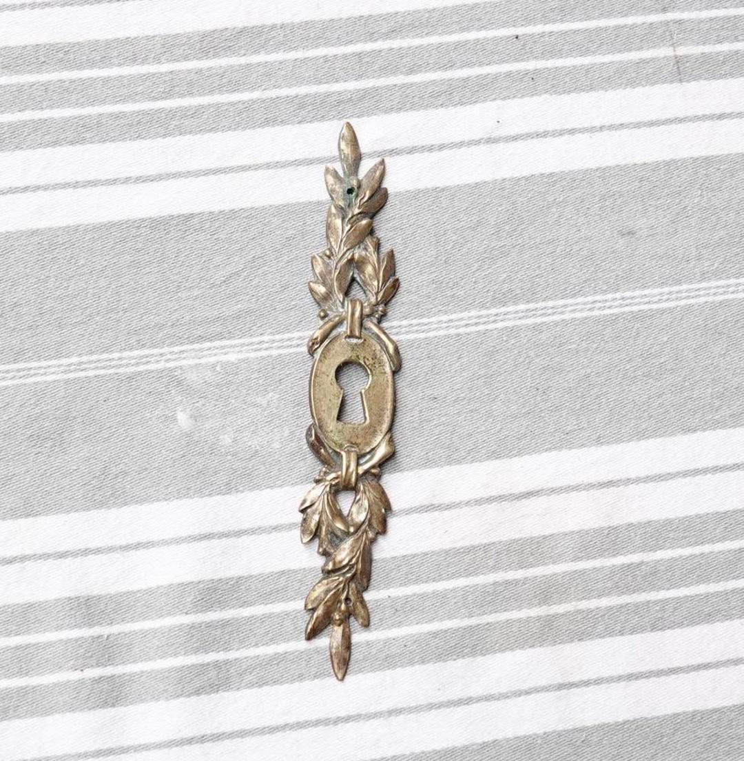 Antique Escutcheon/leafy Brass Lock Plate/vintage French Keyhole Plate ...