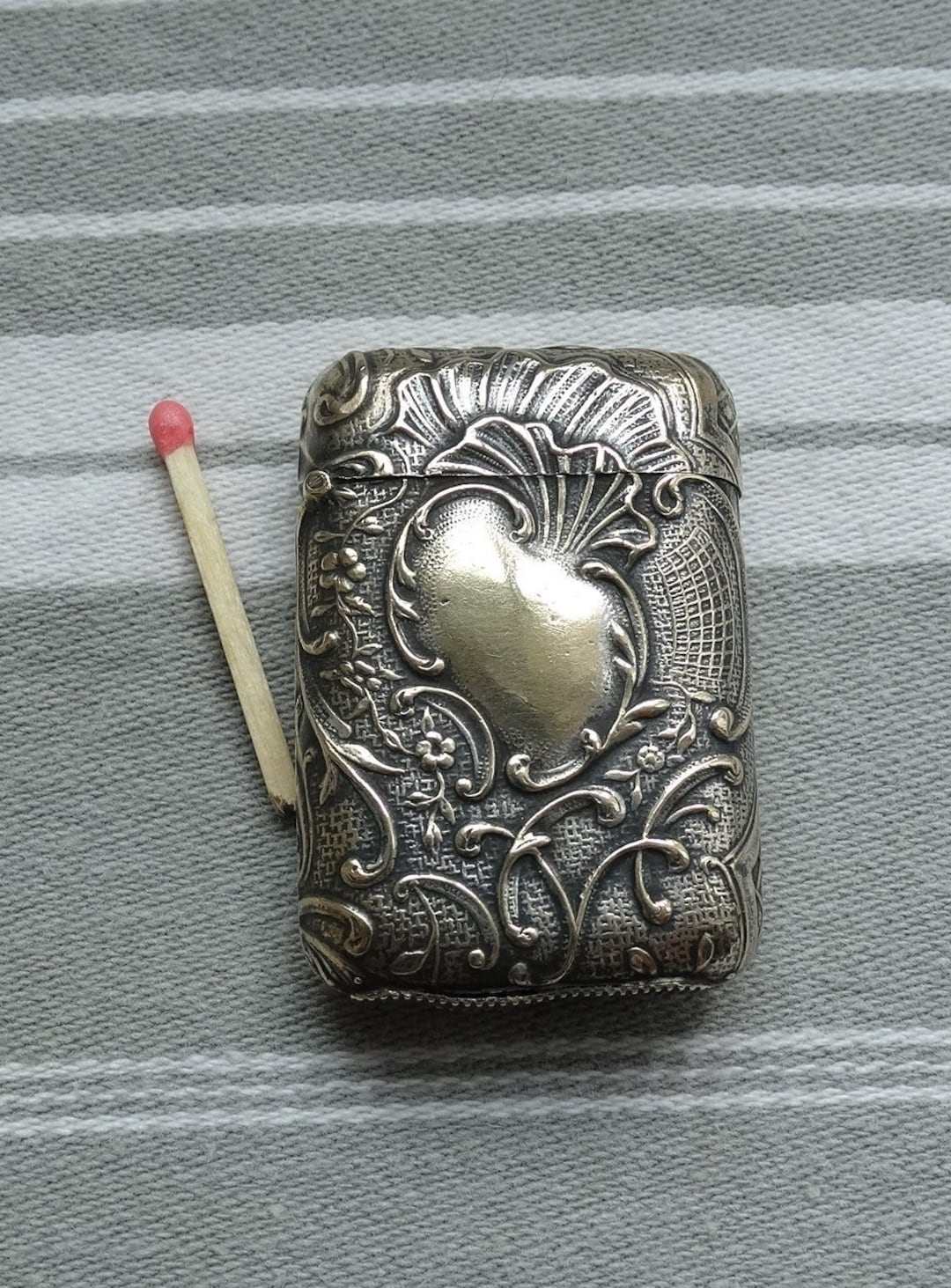 C19th Brass Vesta/match Strike/pocket Match Holder/victorian Tobacciana ...