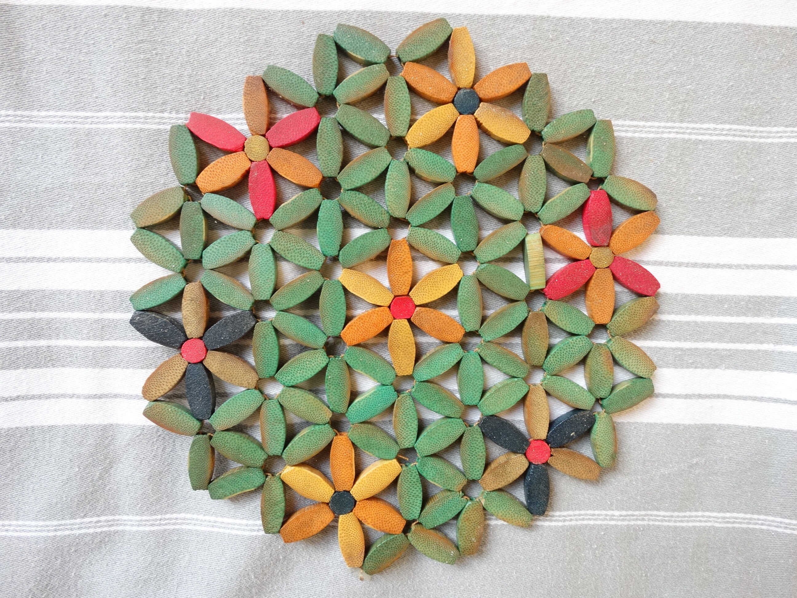 3 Wooden Bead Table Mats/trivets/vintage Pan Stands/mid Century Place ...