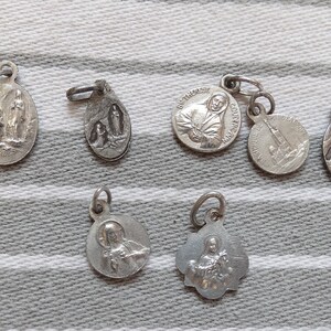 7 Tiny Religious Medallions/white Metal Religious Souvenir Charms ...