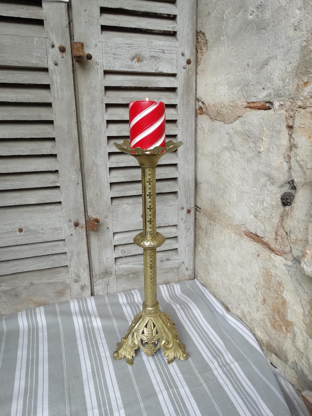 Single Antique Altar Stick/gilt Brass Candle Holder/c19th Large, Tall ...
