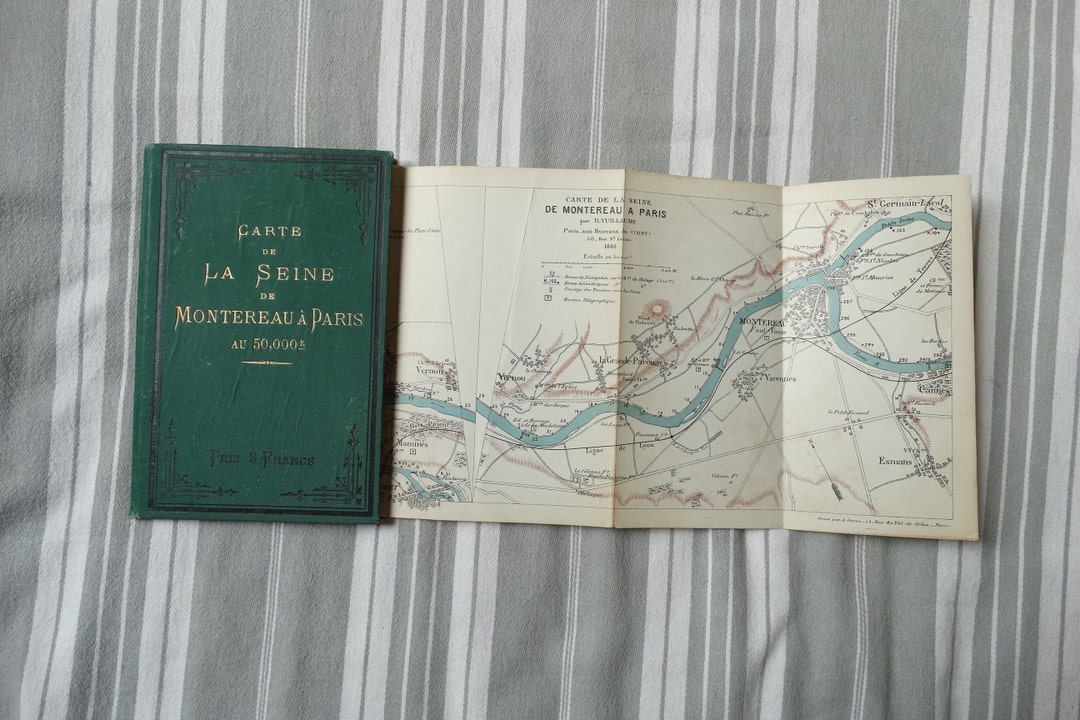 1886 Map of the Seine River Paris/antique French Cartography/folding ...
