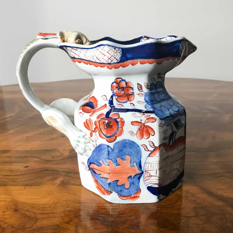 Large Gaudy Welsh Ironstone China Hydra Jug, Antique Pottery 19th ...